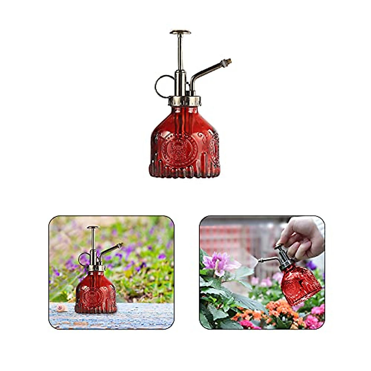 KELINFONG Field Sprinklers Gardening Glass Retro Spray Watering Watering Air Pressure Can Can Watering Patio & Garden (Red, One Size)
