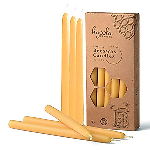 Hyoola 9 Inch Beeswax Taper Candles 12 Pack – Handmade, All Natural, 100% Pure Unscented Bee Wax Candle - Tall, Decorative, Golden Yellow – 5 Hour Burn Time