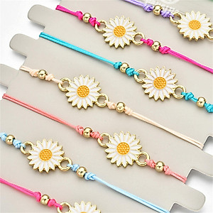Fuqimanman2020 12 Pcs Handmade Colorful Sunflower Bracelets Set Bohemian Cute Daisy Flower Bracelet for Women Jewelry(A)