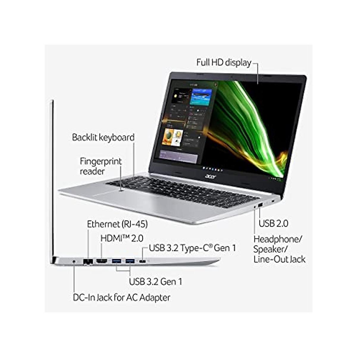 acer Aspire 5 A515 15.6" FHD IPS Premium Business Laptop, AMD 4-Core Ryzen 7 3700U Upto 4.0GHz, 40GB RAM, 1TB PCIe SSD, Backlit Keyboard, Fingerprint, Windows 11 Pro + HDMI Cable, Silver