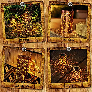 2 Pcs Solar Lanterns Outdoor Hanging, Metal LED Dragonfly Hanging Lantern Lights Dragonfly Gifts for Women Decorative Hollowed Waterproof Retro Garden Night Light Christmas for Patio Backyard Pathway