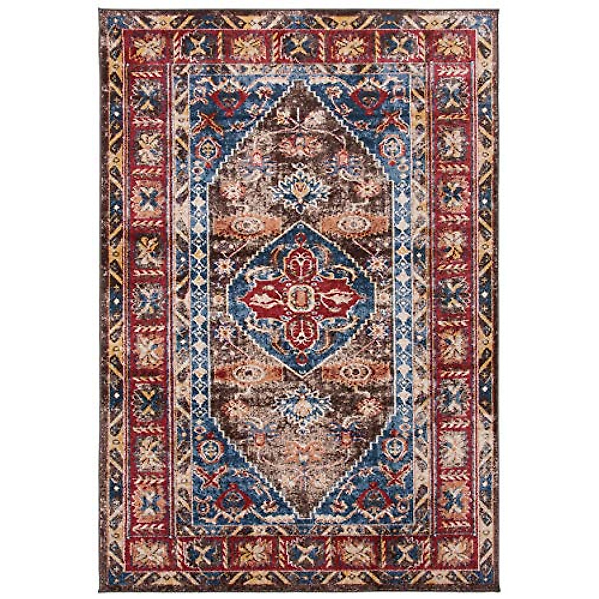 SAFAVIEH Bijar Collection 4' x 6' Brown / Royal BIJ621C Traditional Oriental Distressed Non-Shedding Living Room Bedroom Accent Rug