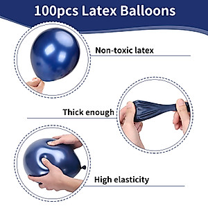 RUBFAC Navy Blue Balloons Latex Party Balloons, 100pcs 12 Inches Dark Blue Balloons for Party Decoration Like Birthday Party, Gender Reveal Graduation, Wedding, Baby Shower (with Blue Ribbon)
