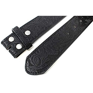 BC Belts Womens Leather Belt Strap with Embossed Western Flowers Pattern 1.5" Wide with Snaps (Black-L)
