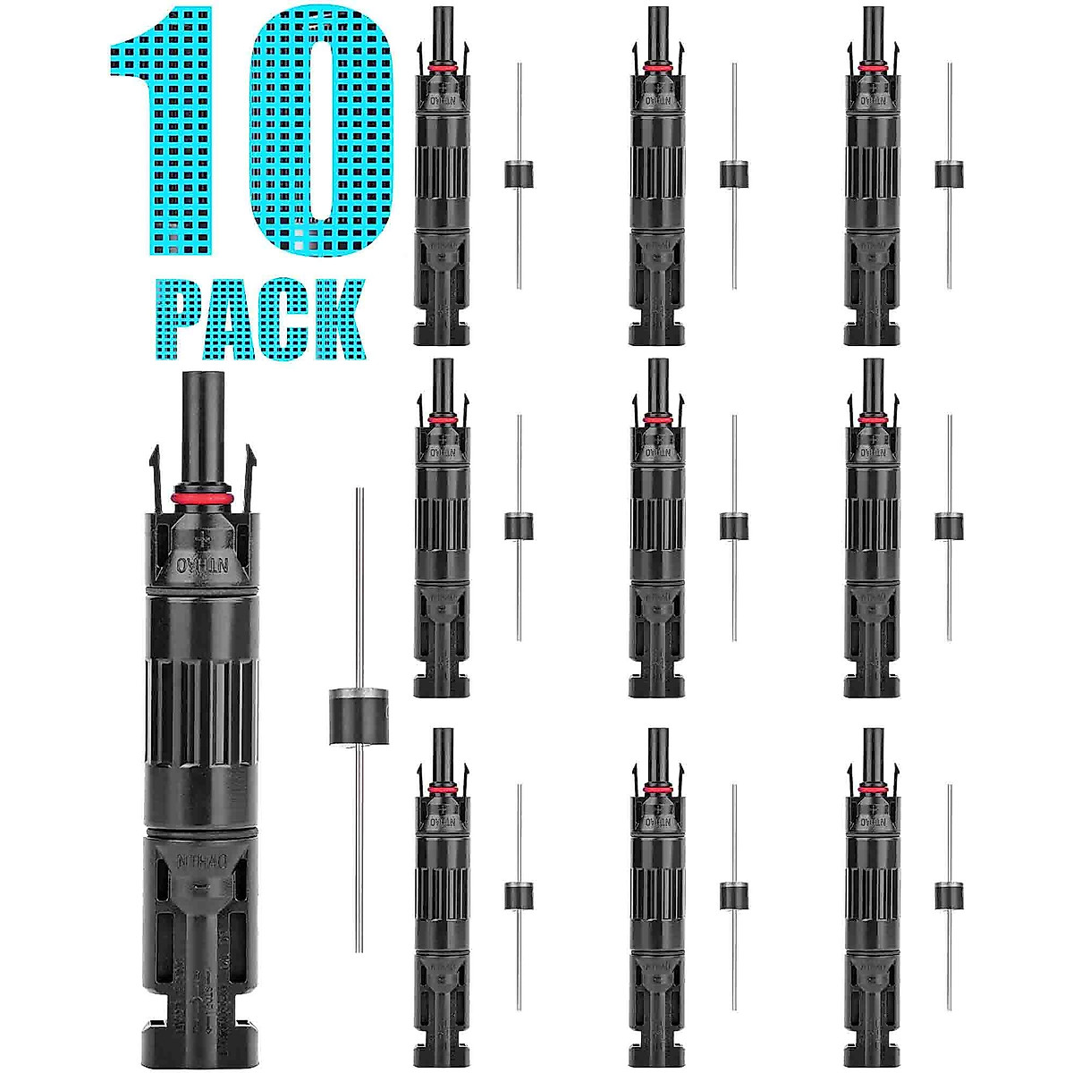 Jtron 10 PCS PV Solar Panel Connector Male/Female 20A Built-in Diode Inline Fuse Solar Wire Connectors Waterproof Anti-backflow (20A)