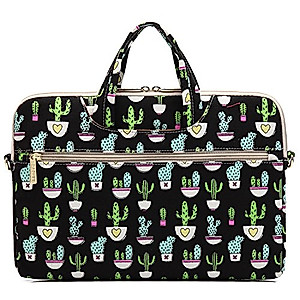 DACHEE Black Cactus Patten Canvas Laptop Shoulder Messenger Bag Case Sleeve for 14 Inch 15 Inch Laptop 15 Case Laptop Briefcase 15.6 Inch