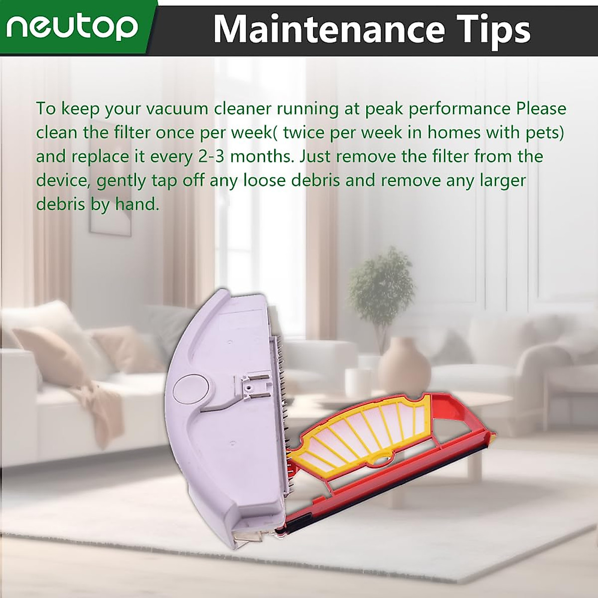 Neutop Yellow Filters Replacement Compatible with iRobot Roomba 500 Series 510 520 530 535 540 555 560 561 562 563 570 580 581 and Professional Series 610 Robotic Vacuum Cleaner 81502, 12-Pack.