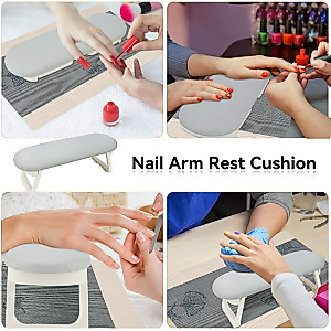 KKUYT Nail Arm Rest, Bigger Arm Rest for Nails, Microfiber Leather Nail Hand Rest Stand with Mat, Foldable Professional Manicure Nail Hand Pillow Cushion for Salon and Home Nail Art Use