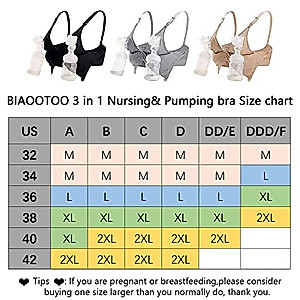 Pumping Bra Hands Free, BIAOOTOO 3-Pack Adjustable Breast-Pumps Holding and Nursing Bra, Plus Size Breast Pump Bra, Suitable for Most Breast Pumps(M, Black+Beige+Grey)