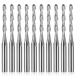 HQMaster CNC Router Bits 1/8" Shank CNC Bit End Mill Flat Nose Carbide Endmill Two Flute Spiral Upcut Milling Cutter Tool Set for Wood PVC MDF Hardwood 10Pcs (2.0mm)