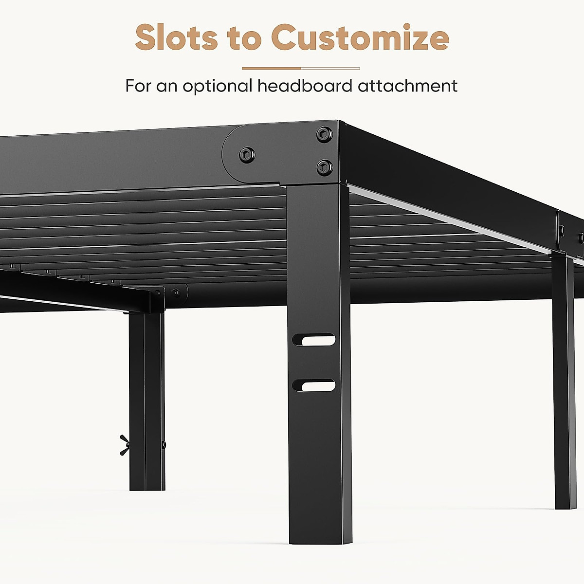 DUMOS Bed Frame - Queen Size Platform Bed Frame Metal Mattress Foundation with Steel Slat Support, No Box Spring Needed, Storage Space Under Frame, Easy Assembly, Black