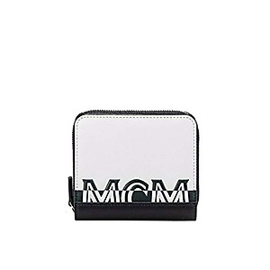 MCM Women's White Black Contrast Logo Small Zip Wallet MZS9ACL13WT001