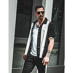 COOFANDY Men's Casual Button Down Shirts Retro Bowling Shirts Beach Wear Clothing Black White