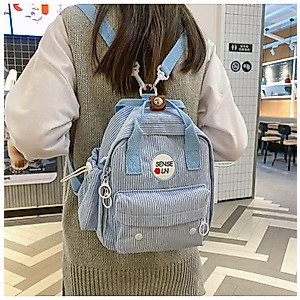 Kawaii Mini Backpack for Girls Corduroy Cute Backpack Purse for Women Y2k Shoulder Bag Fairy Aesthetic School Supplies (Blue, One Size)