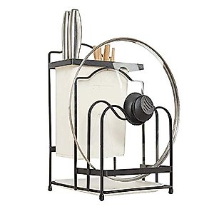 ShiSyan Pan Lid Holder Multifunction Kitchen Countertop Rack Pan Rack Holder Cutting Board Pot & Pan Racks (Color : Black, Size : 18.5×22.5×32.5cm) Kitchen Drain Rack