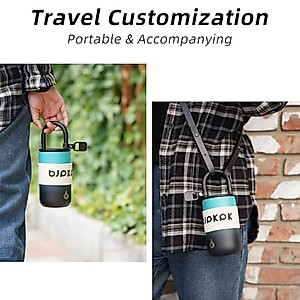 BJPKPK 13oz Insulated Loop Tumbler With Lid And Handle Stainless Steel Travel Coffee Mug Thermal Cups,TealBlack