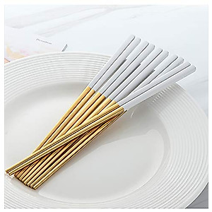 5 Pairs Fashionable and exquisite Korean stainless steel chopsticks (White+Gold)