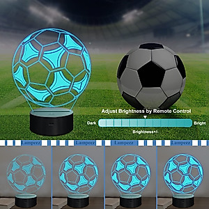 Lampeez Kids 3D Soccer Lamp Football Night Light Optical Illusion Lamp with 16 Colors Changing Remote Control Birthday Day Gift Idea for Sport Theme Fan Boys Girls