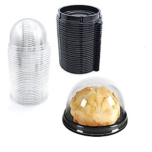 Clear Plastic Mini Cupcake Container, Mini Cupcake Boxes Mooncake Boxes Muffin Pod Clear Deep Dome,Plastic Disposable Stackable Cupcake Containers For Wedding Party Birthday Gifts (Black, 50pc)