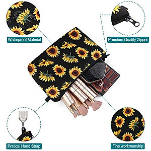 MAGEFY Sunflower Makeup Bag for Women, Portable Travel Cosmetic Bag with Black Zipper Pouch Waterproof Makeup Pouch Multifunctional Small Bag for Women (1 pack, sunflower 0173)