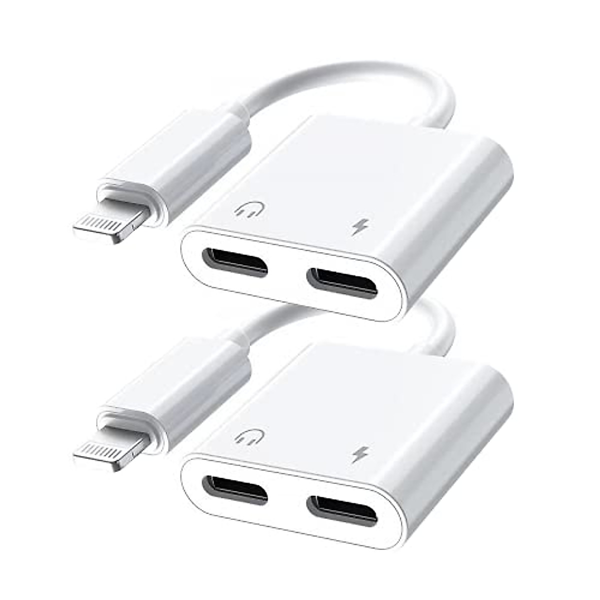 DCNETWORK iPhone Headphones Adapter 2 in 1 Dual Lightning Charge Cable Aux Adapter Converter Charging+Call+Music Control Compatible with iPhone 12/11/XS/XR/X/8/7（2 Pack）