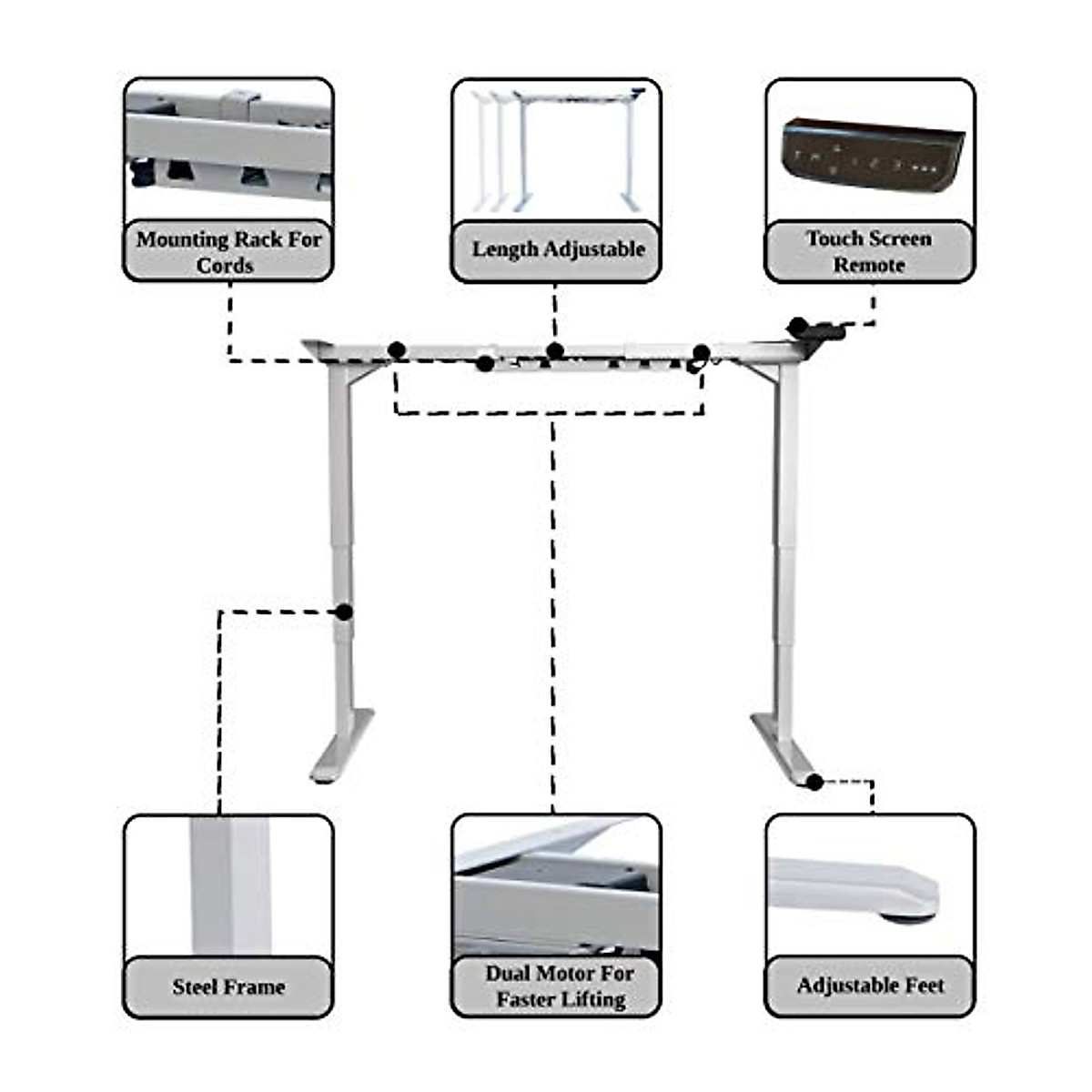 ErgoMax Adjustable Ergonomic Standing Workstation Electric Desk Frame w/Dual Motor, Tabletop Not Included, 50 Inch Max Height, Black