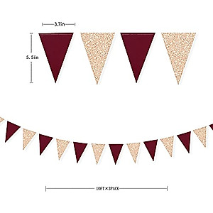 30 Ft Burgundy Party Decorations Champagne Gold Burgundy Triangle Banner Flag Bunting Pennant for Engagement Anniversary Wedding Bridal Baby Shower Birthday Bachelorette Hen Party Decorations supplies