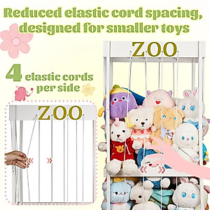 Trycooling Stuffed Animal Zoo Stuffed Animal Storage Wood Plushie Storage Stuffed Animals Zoo Storage Cage with Zoo Pattern Elastic Band for Nursery Play Room Bedroom