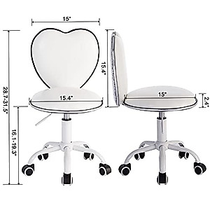 DM Furniture Swivel Kids Desk Chair Faux Leather Student Living Room Chair Thick Padded Adjustable Swivel Chair for Girls and Boys (White Seat)