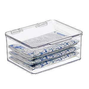mDesign Plastic Kitchen Pantry and Fridge Storage Organizer Box Containers with Hinged Lid for Shelves or Cabinets, Holds Food, Snacks, Canned Drinks, Seasoning, Condiments, or Utensils, 4 Pack, Clear
