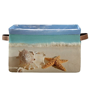 ALAZA Sea Shells Starfish Sand Turquoise Foldable Storage Box Storage Basket Organizer Bins with Handles for Shelf Closet Living Room Bedroom Home Office 1 Pack