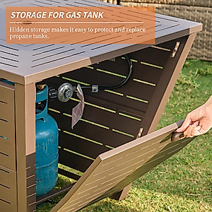 PaPaJet 32" Propane Fire Pit Table, 50,000 BTU Square Gas Firepit Table with Lid and Lava Rock, Great for Outdoor Garden Backyard Patio, Brown