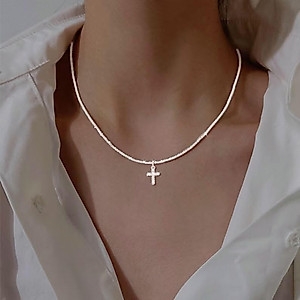 ASCOMY Silver Necklace for Women Silver Pendant Necklace 14K Silver Plated Shiny Twist Rope Chain Necklace CZ Cross Pendant Necklace Simple Necklace for women Girls Minimalist Jewellery Gift