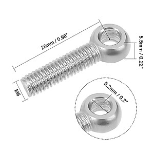 uxcell M6 x 25mm Machinery Shoulder Swing Lifting Eye Bolt 304 Stainless Steel Metric Thread 5pcs