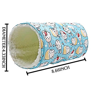 Handmade Fleece Small Animal Tunnel Collapsible Pet Play Toy Tunnel Tube for Dwarf Rabbit Hamster Guinea Pig Toys Chinchilla Sugar Glider Hedgehog Hideout Cave (Blue)