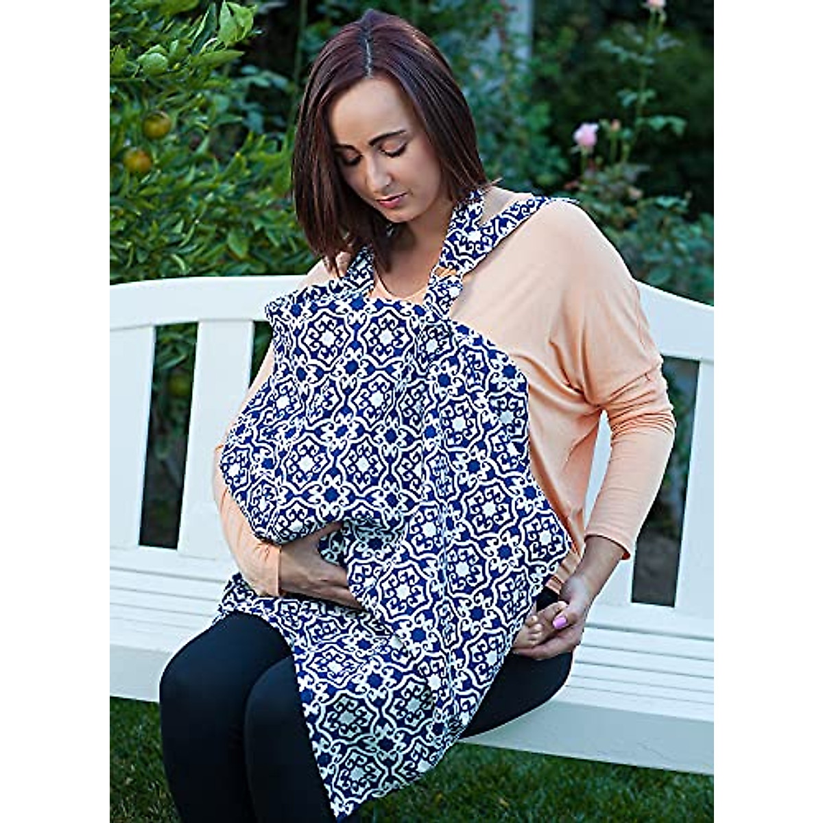 Breastfeeding Cover Nursing Apron for Baby, 360° Full Privacy, Damask Blue