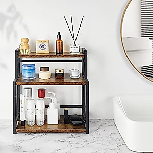 HYNAWIN Spice Rack Corner Shelf,3 Tier Wood&Metal Storage Shelf,Standing pantry Shelf For Kitchen,Bathroom,Coffee Counter Shelf Organizer With Adjustable Shelf Cabinet(Rustic Brown)