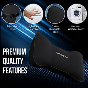 SAMSONITE, Travel Neck Pillow for Car or SUV, Boost your DRIVING COMFORT, High Grade - Memory Foam, Comfortable Headrest Cushion, Fits ALL VEHICLES, Black…