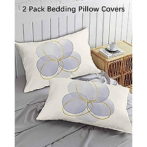 Edwiinsa Purple Flower Pillow Covers Standard Size Set of 2 20x26 Bed Pillow, Modern Abstract Art Yellow Lines Plush Soft Comfort for Hair/Skin Cooling Pillowcases with Envelop Closure