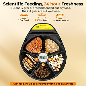 UBPET F10 Automatic Cat Feeder Wet Food, 5 Meal Pet Digital Dispenser with Long-Lasting Cooling, 3 Cooling Modes Setting, for Cat and Dog