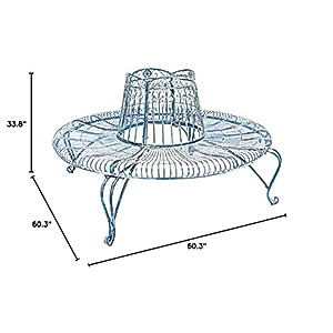 Safavieh PAT5019C Outdoor Collection Ally Darling Antique Wrought Iron 60-inch Round Tree Bench, Mossy Blue