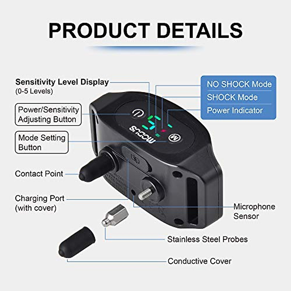 Bark Collar MODUS Dog Bark Collar Rechargeable Shock Anti Bark Collar with Beep Vibration Dog Shock Collar for Small Medium Large Dogs, Humane Dog Training Device with 5 Adjustable Sensitivity Levels