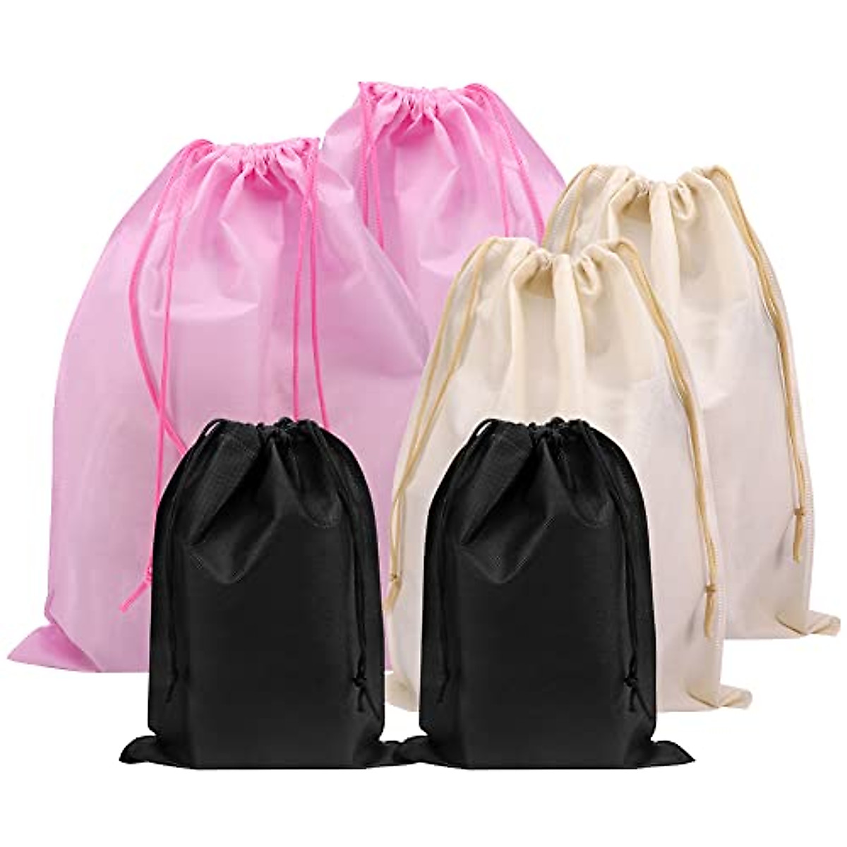 6-Pack Laundry Bags - Non-woven Drawstring Backpack - Drawstring Dirty Clothes Bag, 3 Sizes Heavy Duty Drawstring Bags, Travel Storage Drawstring Bags for Clothes, Shoes