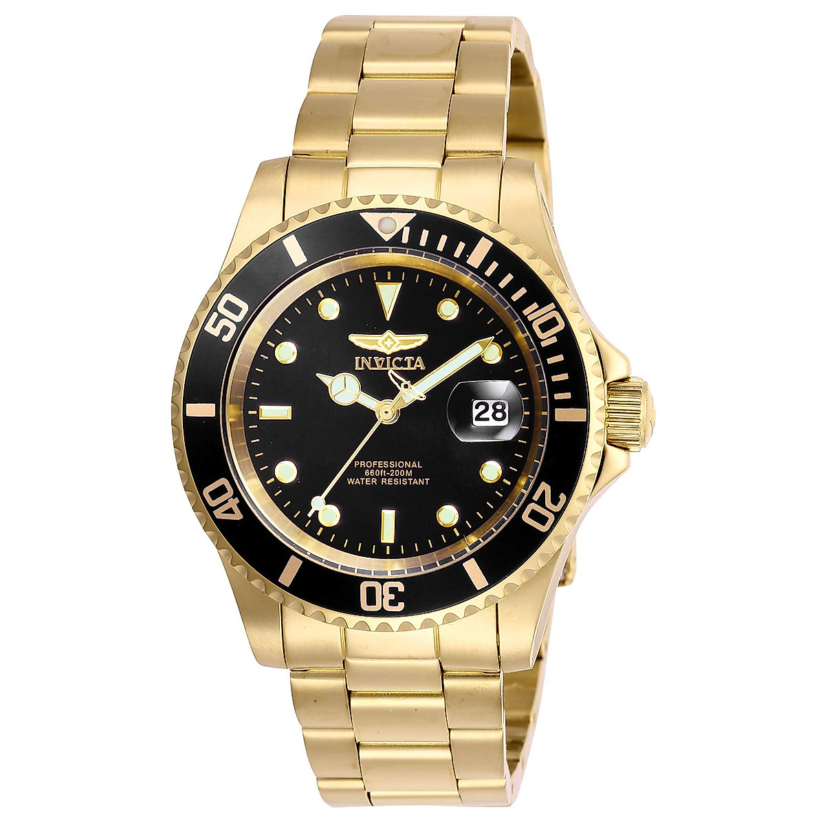 Invicta Men's Pro Diver Quartz Watch with Stainless Steel Strap, Gold, 20 (Model: 26975)