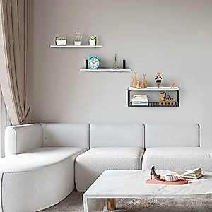 BORISI Floating Shelves Wall Mounted, Wood Bathroom Shelves Over Toilet with Paper Storage Basket, Rustic Farmhouse Wall Shelves for Wall Decor, Bedroom, Living Room, Kitchen,Pantry