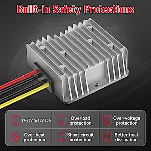 18V to 12V Step Down Converter for Milwaukee M18 Power Wheels Battery Adapter DC 12V 20A 240W Buck Converter Regulator with 30A Fuse & Wire Terminal