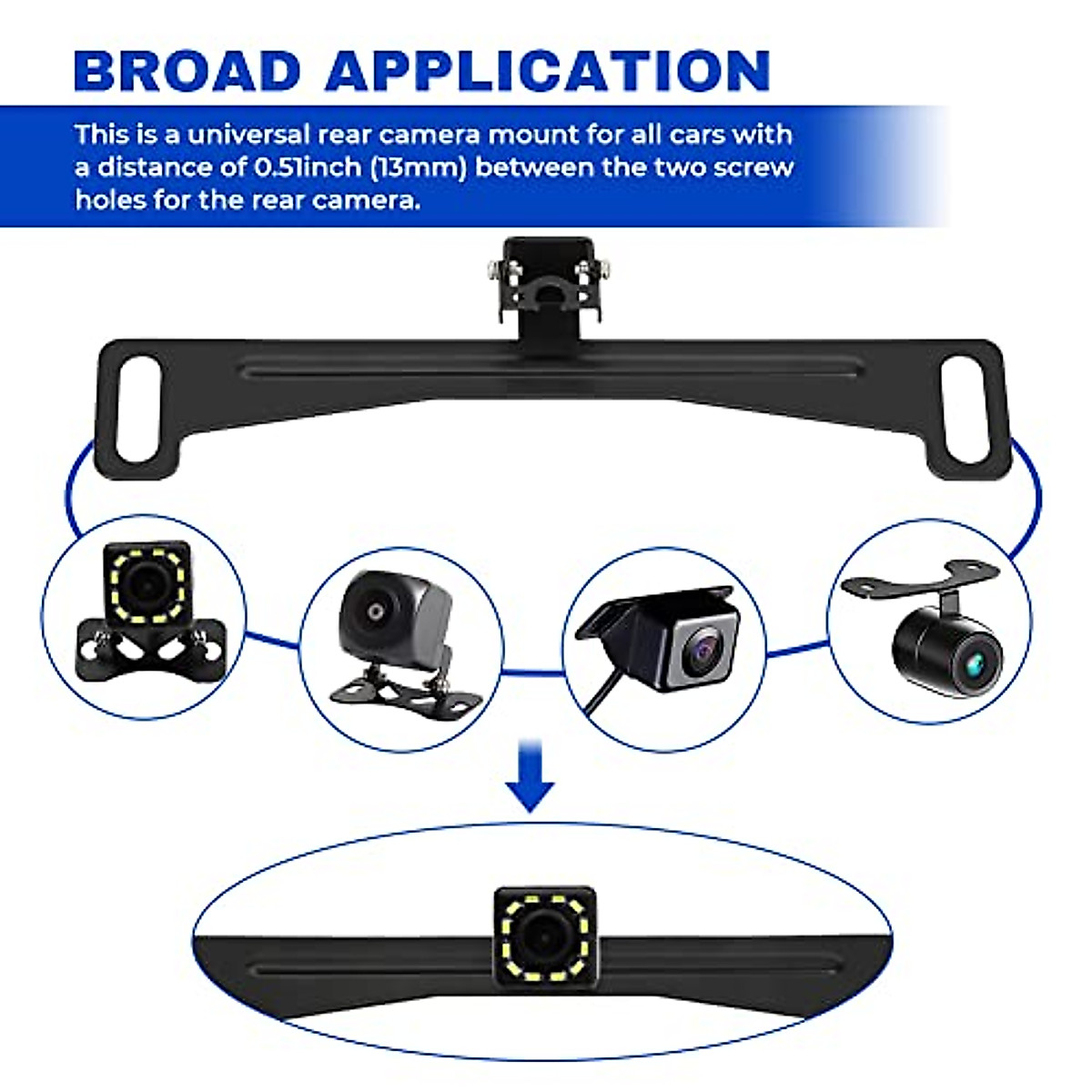 Backup Camera License Plate Bracket, Alpha Rider Universal Car Dash Cam Mirror Camera Kit, Rear Reverse License Plate Camera Mount Kit, Rear View Camera License Plate Holder