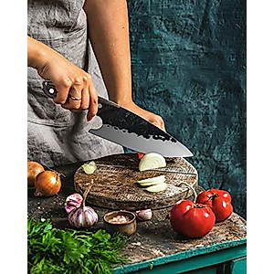 Carimee Japanese Forged Boning Knife with Sheath, Viking Husk Knives for Meat Cutting, Cooking Kitchen Knife with High Carbon Steel, Small Meat Cleaver for Camping BBQ