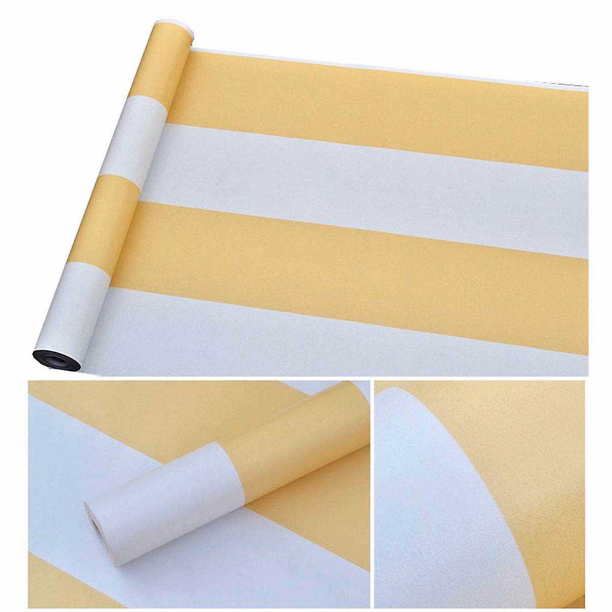 HDsticker 17.7x117 Inches White and Yellow Striped Peel and Stick Wallpaper Self-Adhesive Vinyl Striped Contact Paper Shelf Liner for Walls Cabinets Dresser Drawer Furniture Arts Crafts Decal