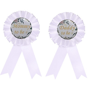 HAPPYLAND Baby Shower Decorations Mom to be Neutral Sage Green Set Mommy to be Daddy to be Tinplate Badge Pin Shower Gender Neutral Baby Shower Flower for Gender Reveal